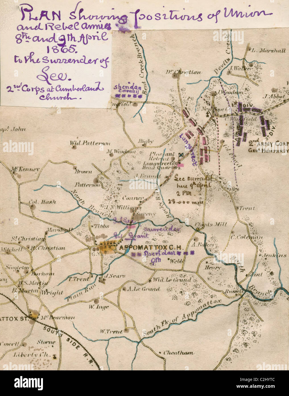 Positions of Union and Rebel armies 8th and 9th April 1865, to the ...