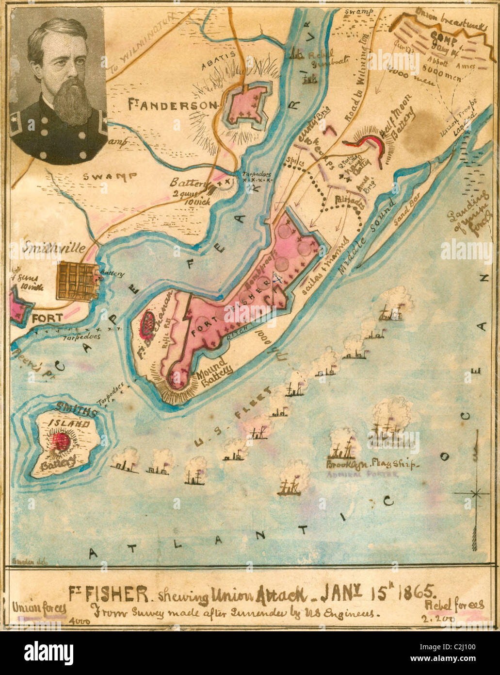 Ft. Fisher showing Union attack, January 15th 1865 Stock Photo - Alamy