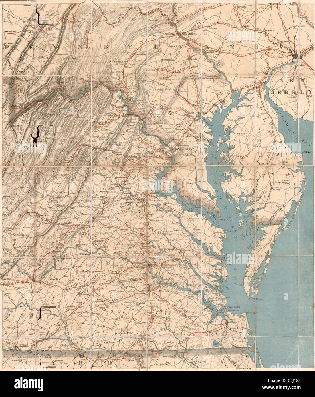 Map of Eastern Virginia & The Chesapeake Stock Photo - Alamy