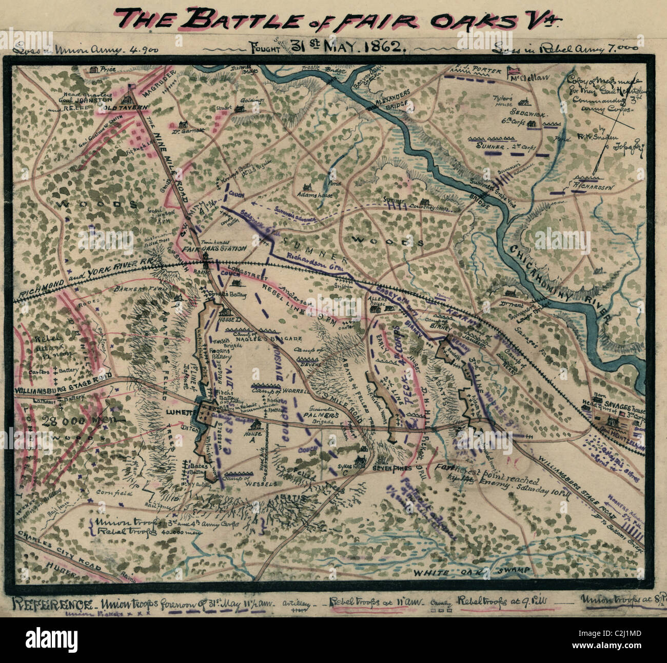 Battle of Fair Oaks, Va.. Fought 31st May 1862; AKA Seven Pines Stock ...