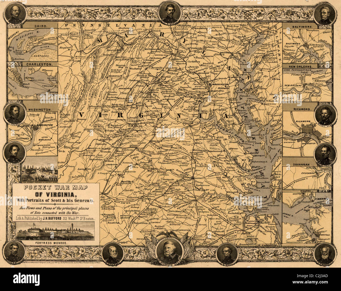 Pocket war map of Virginia, with portraits of Scott & his generals ...