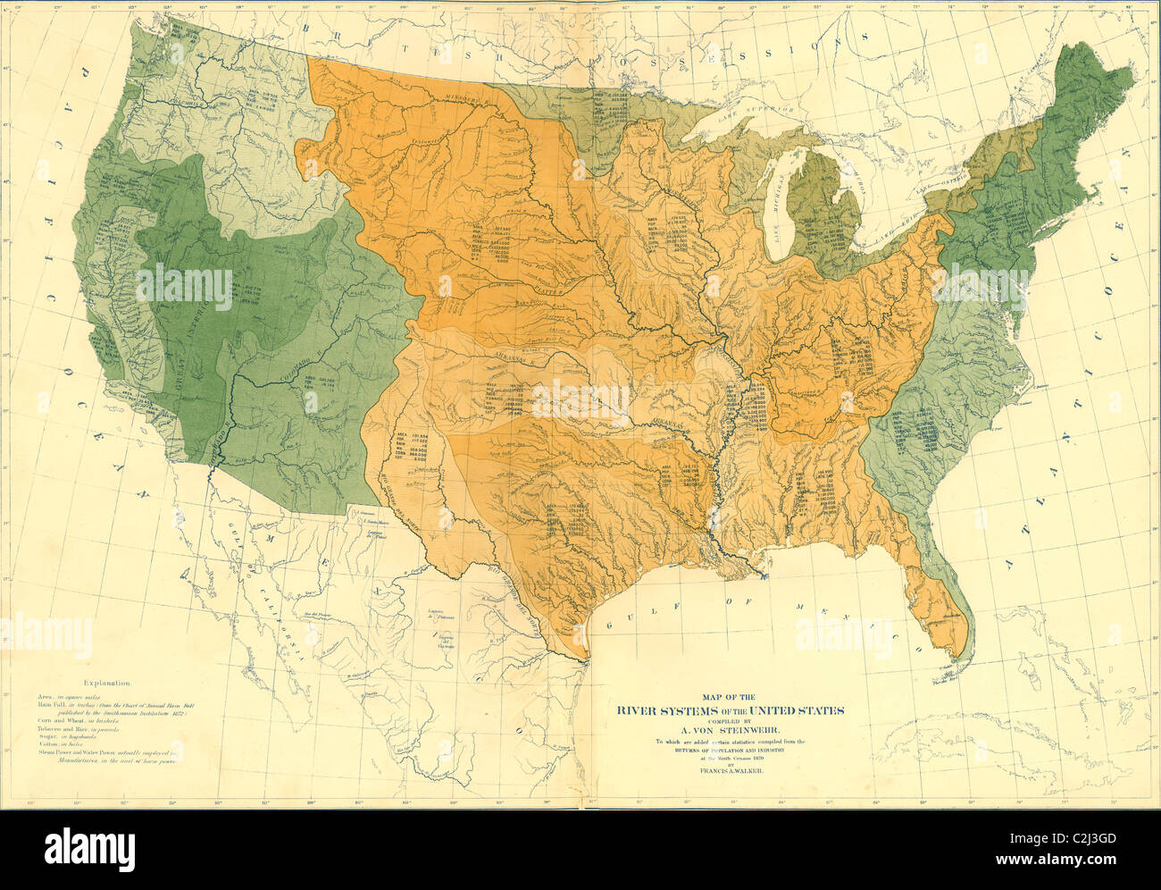 River Systems of the United States - 1870 Stock Photo - Alamy