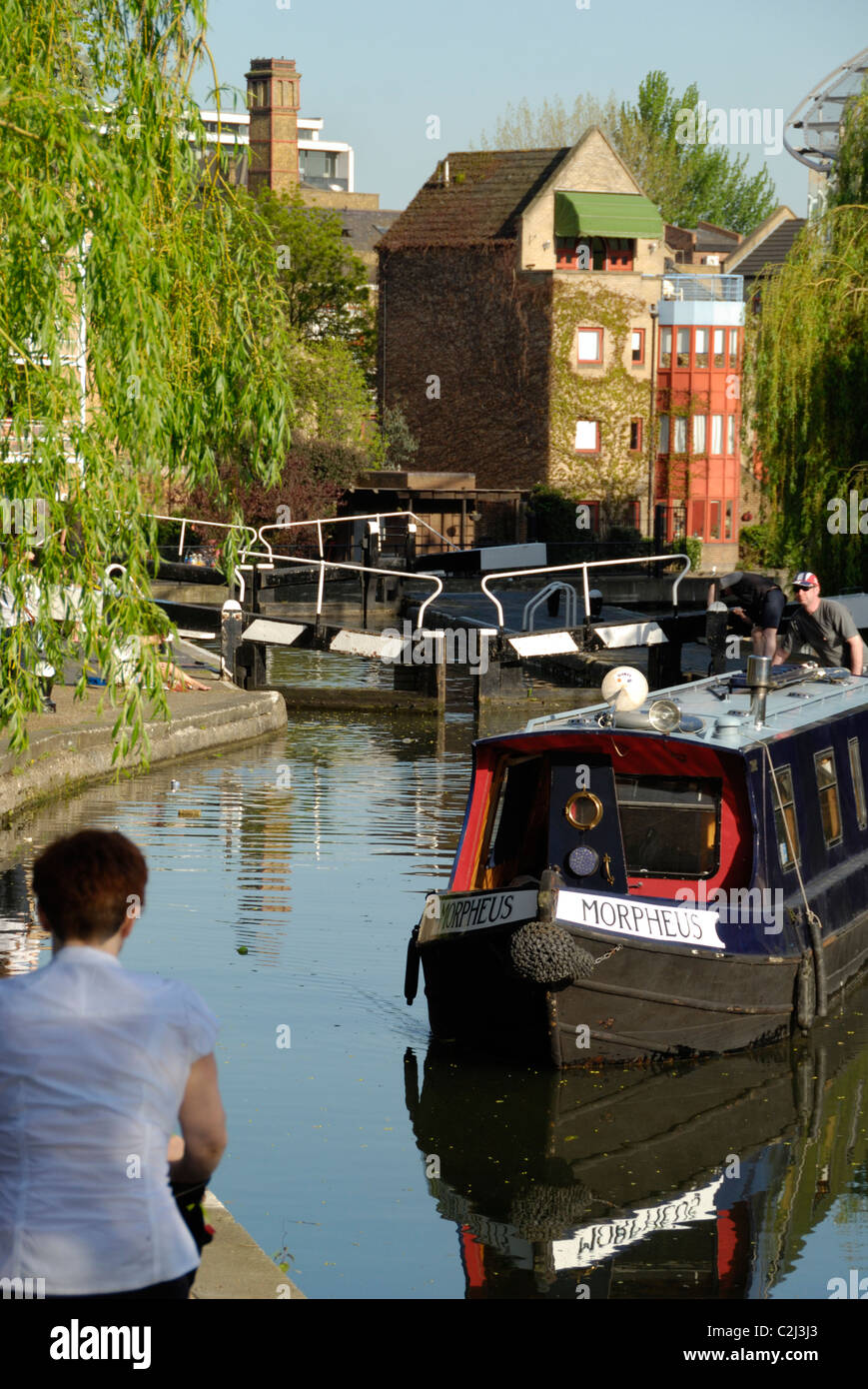 Narrowboat at Regents Canal City Road Lock, Islington, London, England ...