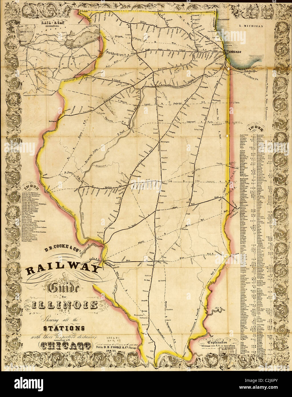 Railway guide for Illinois - 1855 Stock Photo - Alamy
