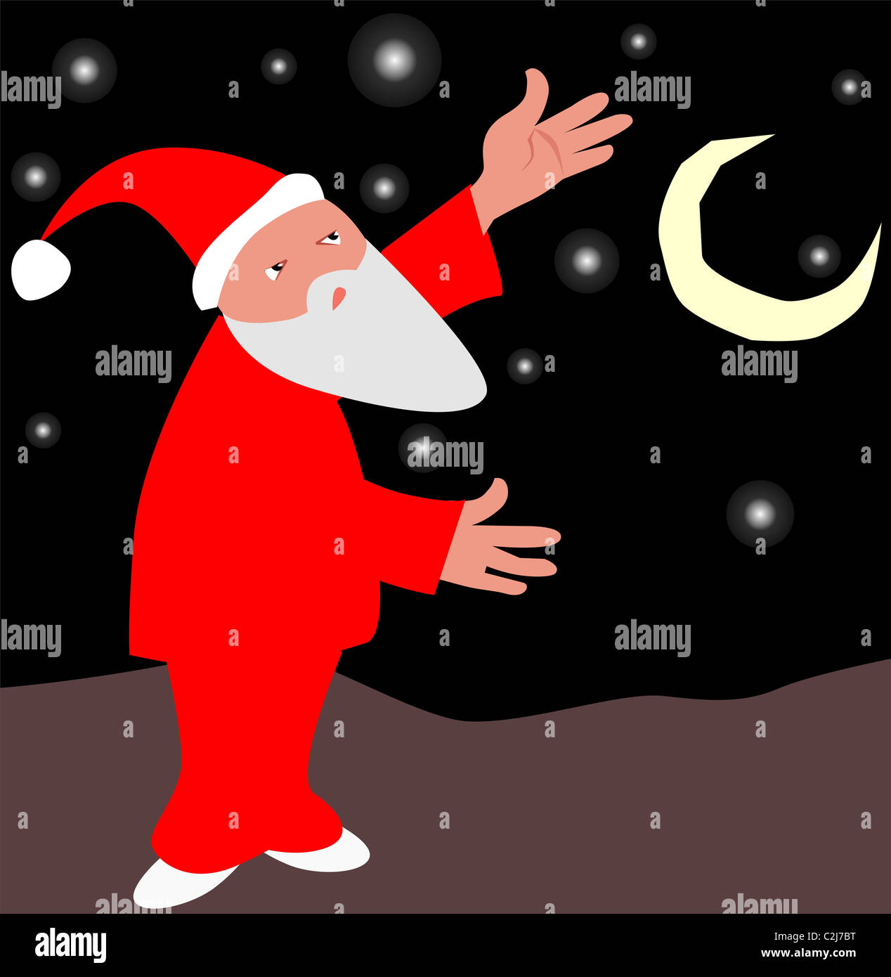 Illustration of Santa clause looking at moon Stock Photo - Alamy