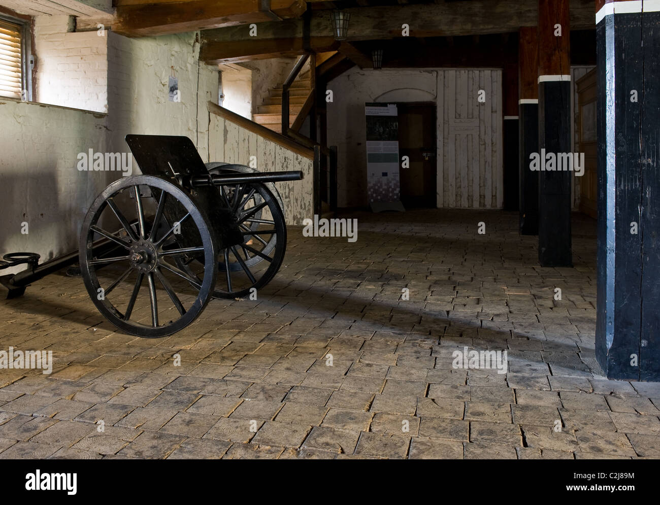 Cannon on display inside the gunpowder magazine at Upnor Castle ...