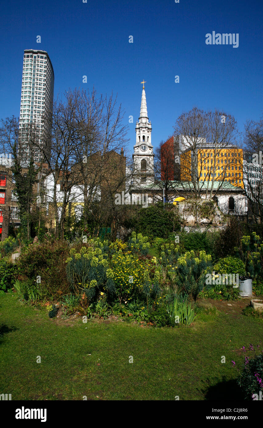 View out of the Phoenix Garden to Centre Point and St Giles church, St ...