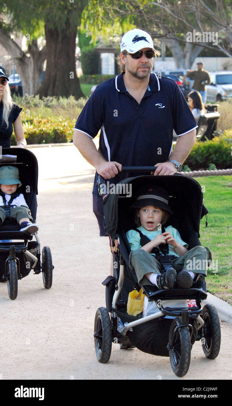 Russell Crowe and his wife Danielle Spencer take their two sons Charles ...