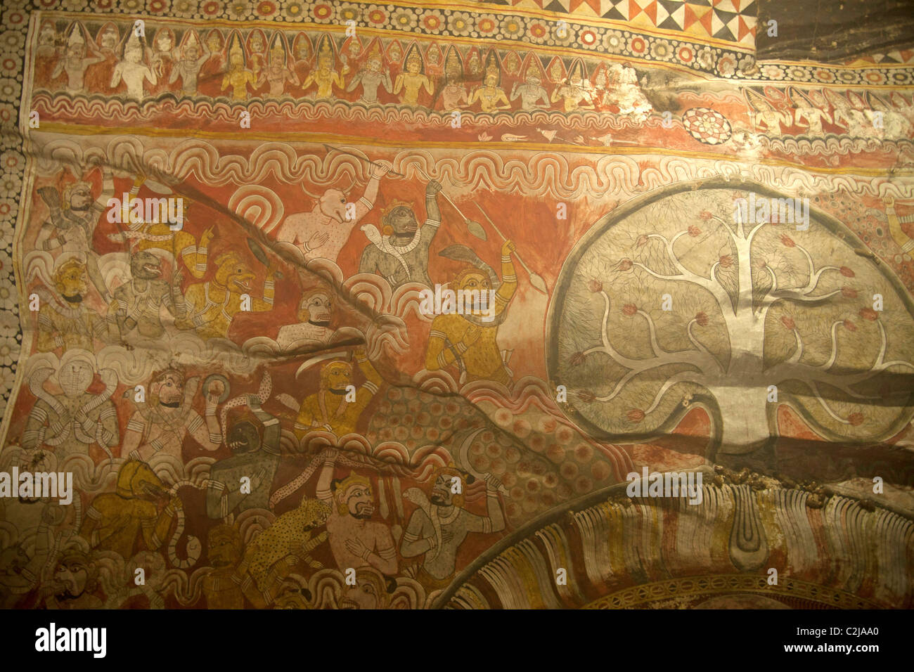 paintings of demons inside Dambulla cave temple complex in Sri Lanka ...
