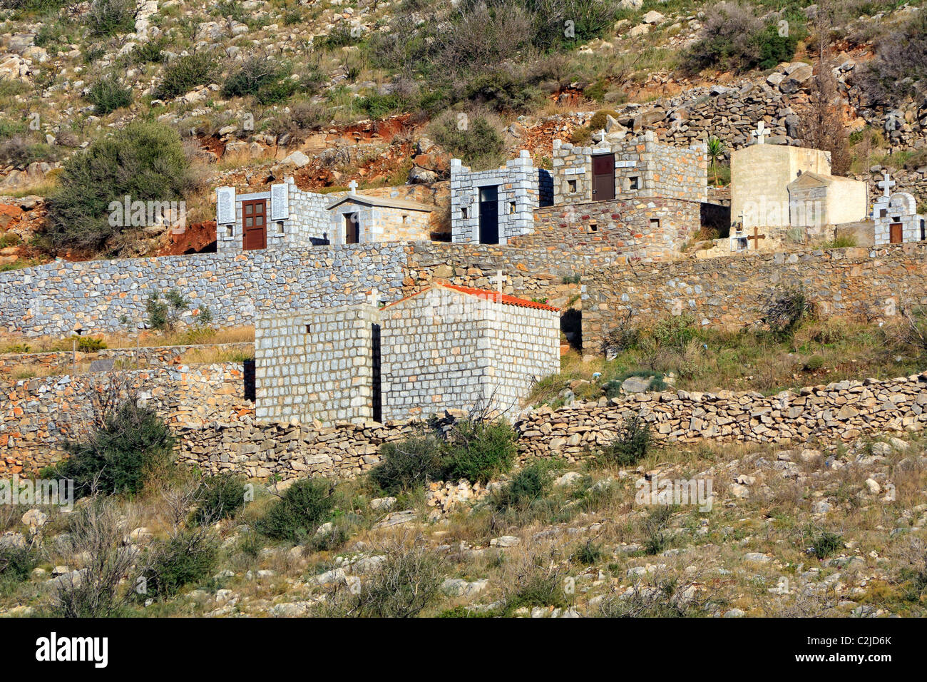 The famous tomb-houses of Mani, Greece Stock Photo - Alamy