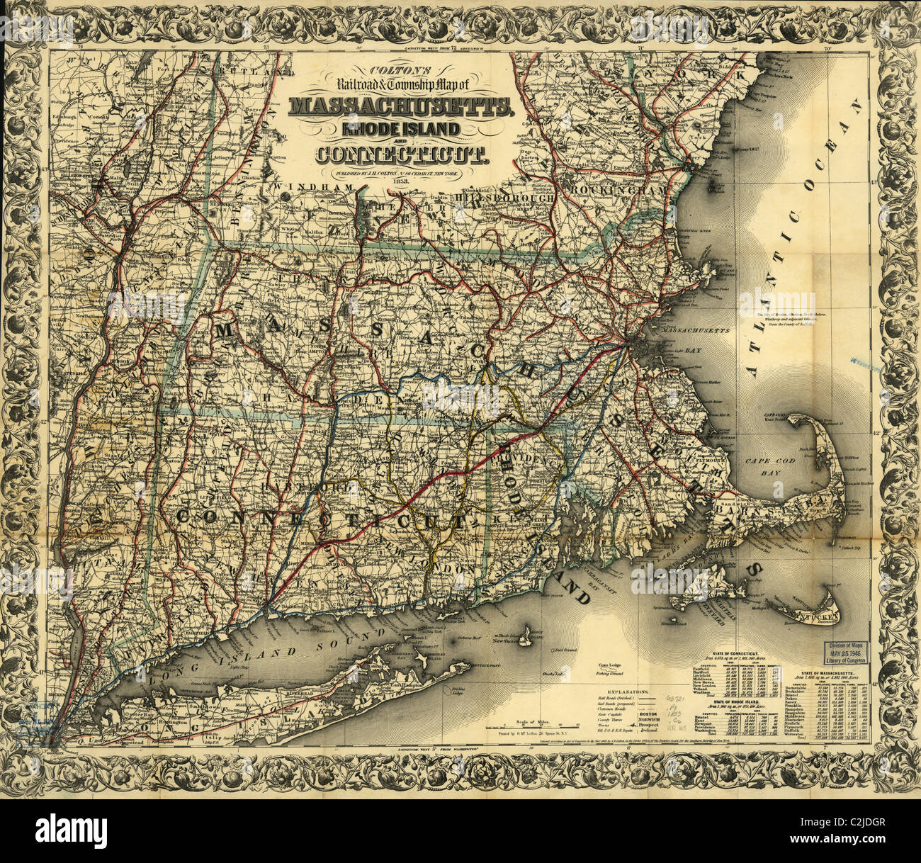 Massachusetts, Rhode Island, and Connecticut - 1853 Stock Photo - Alamy