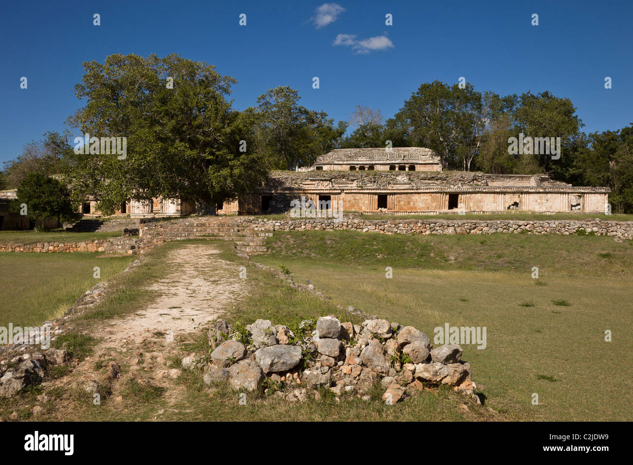 Ornate Palace (El Palacio) and sacbe at the Maya ruins of Labna along ...