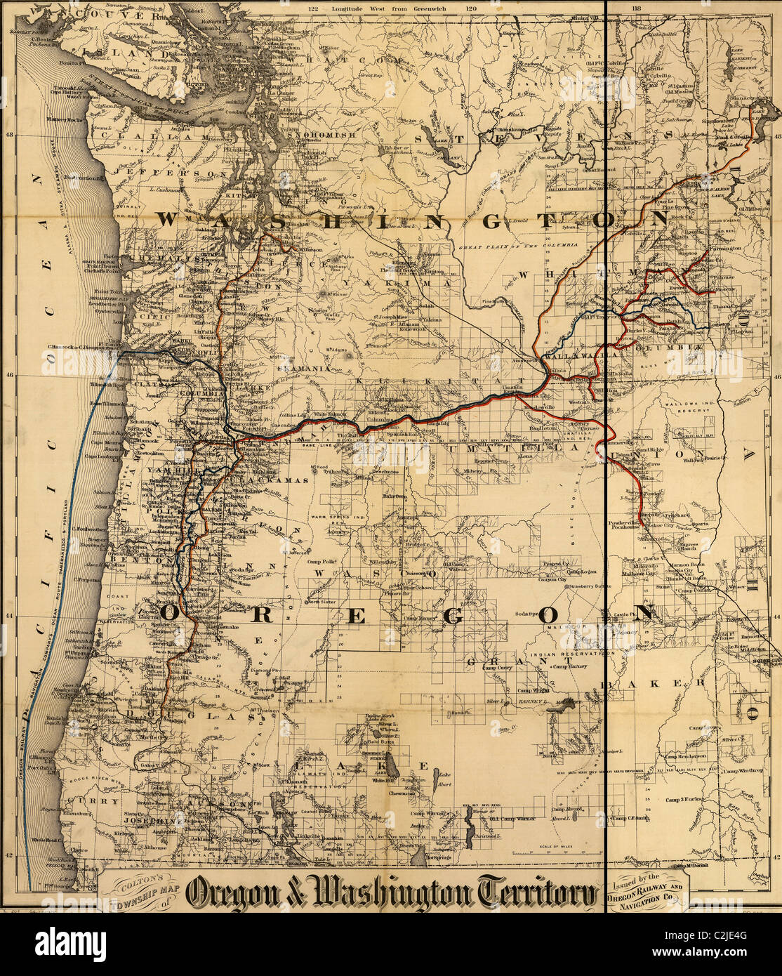 Oregon & Washington Territory - 1880 Stock Photo - Alamy