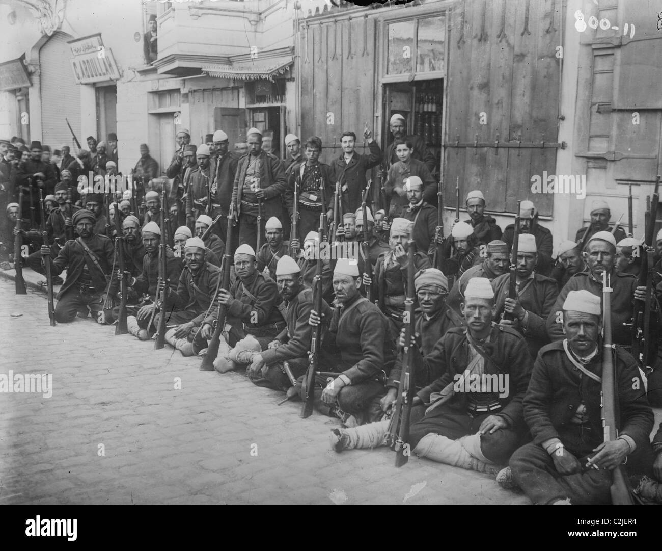 Turkish Infantry Unit Poses with their rifles and wearing Traditional ...