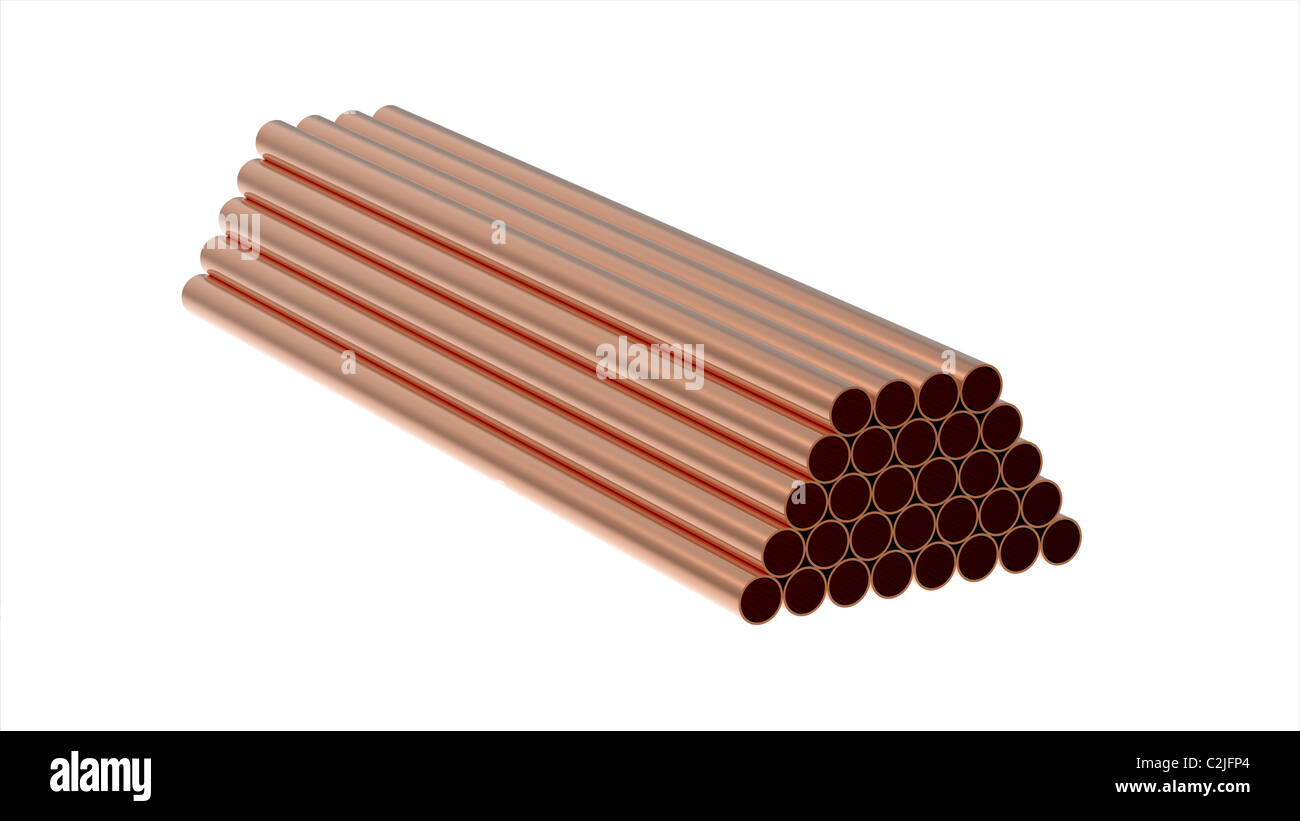 Stack of copper tubes isolated on white 3d render Stock Photo - Alamy