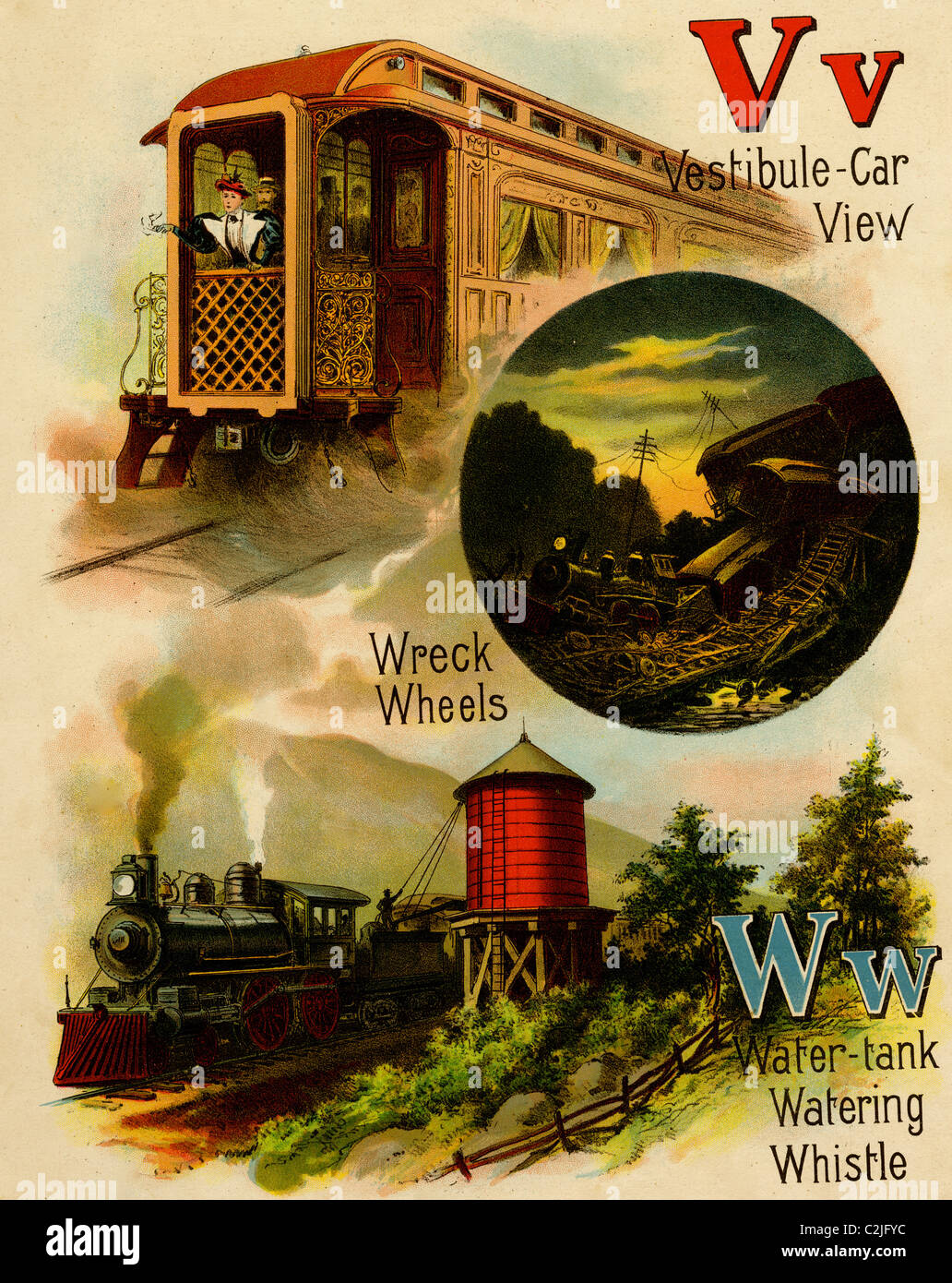 Railroad ABC - V is for Vestibule Car view & W is Wreck, wheels & Water ...