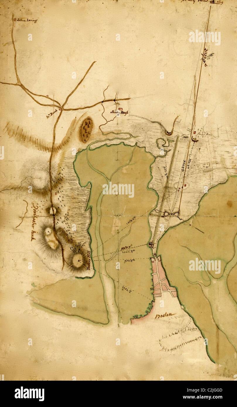 British Lines on Boston Neck - Bunker Hill - 1775 Stock Photo - Alamy