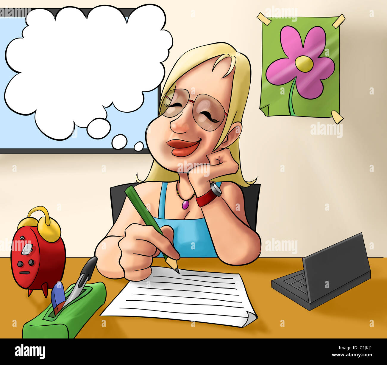 Cartoon Girl Writing A Letter