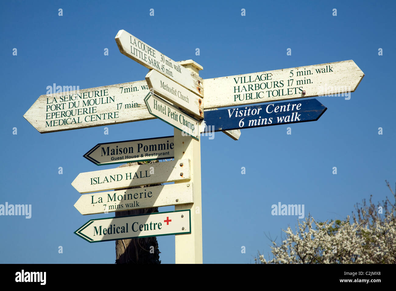 Signposts directions time distance island Sark Channel Islands Stock ...