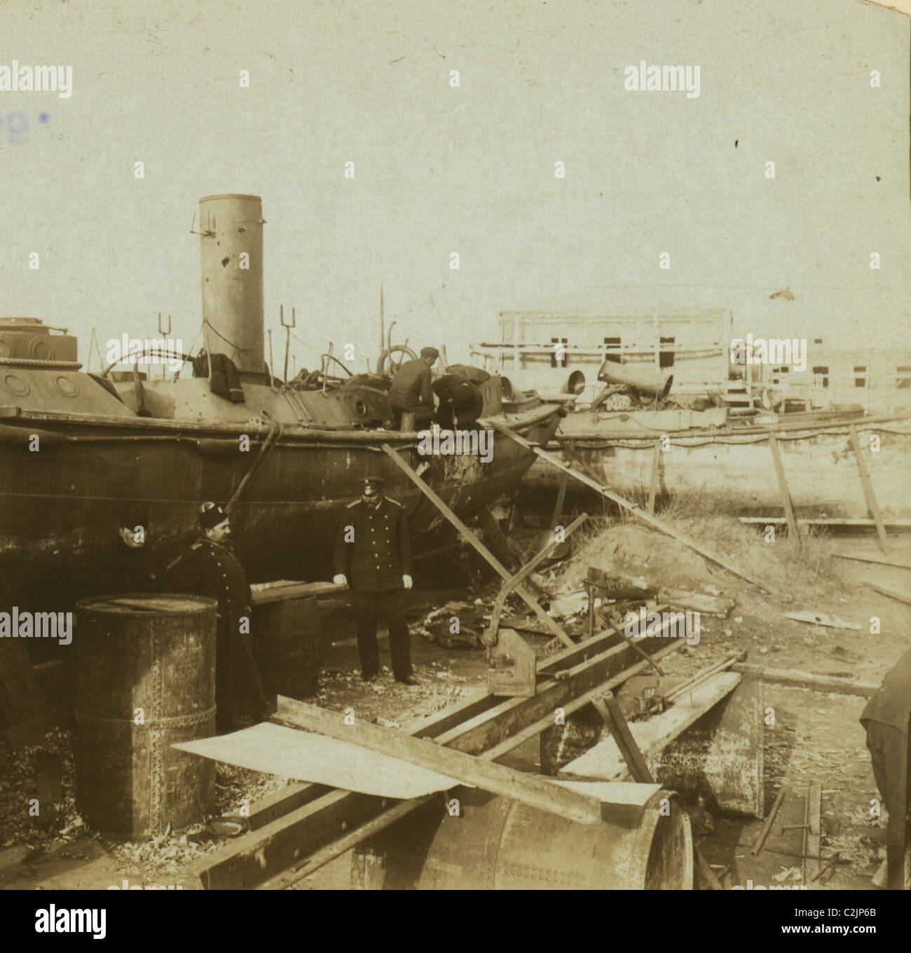 Russian ships being repaired in dry dock, Port Arthur Stock Photo - Alamy