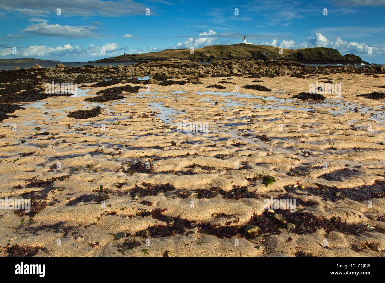 A view across the beach towards the lighthouse on Little Ross Island ...