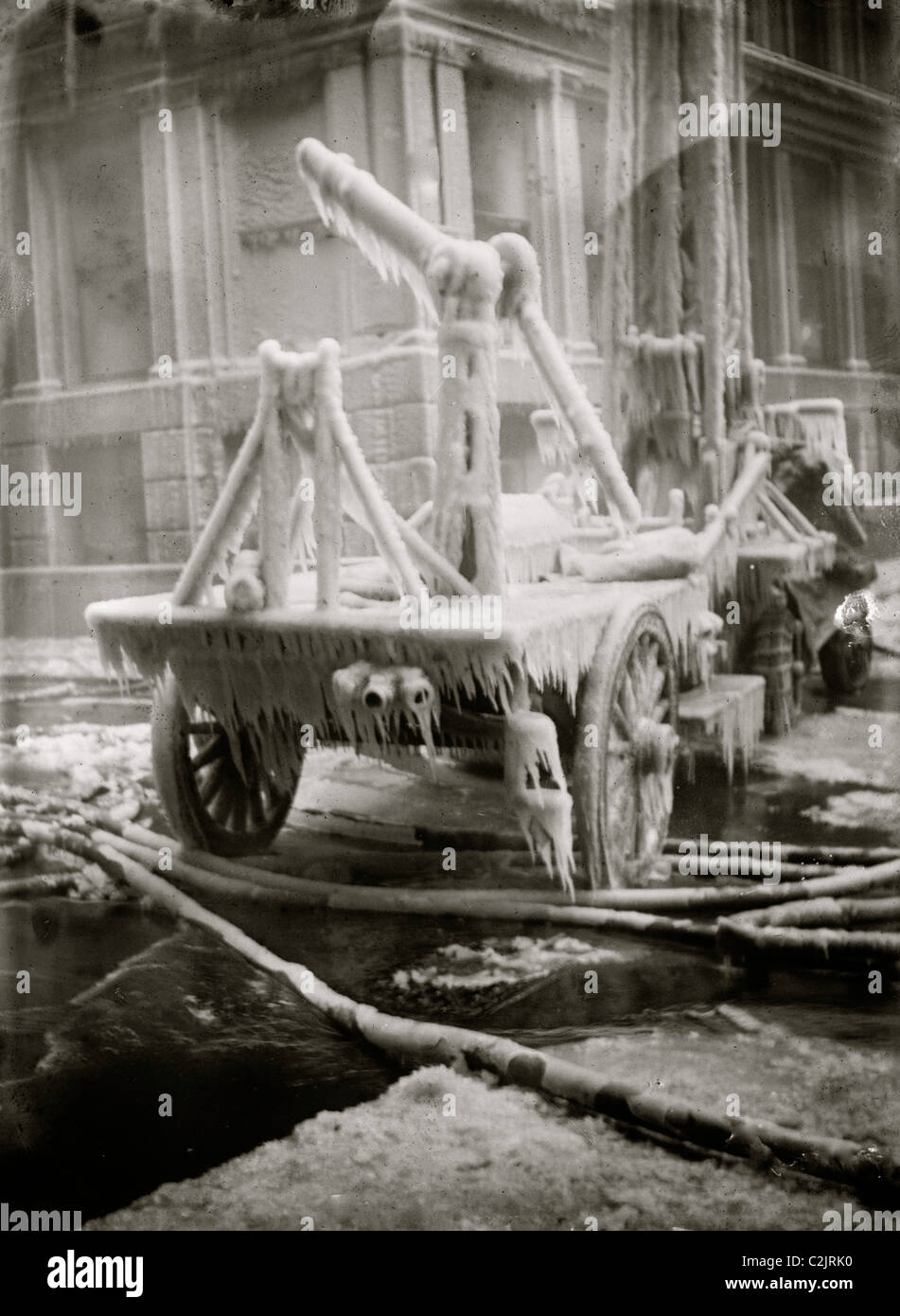 Frozen fire apparatus, Equitable fire Stock Photo - Alamy