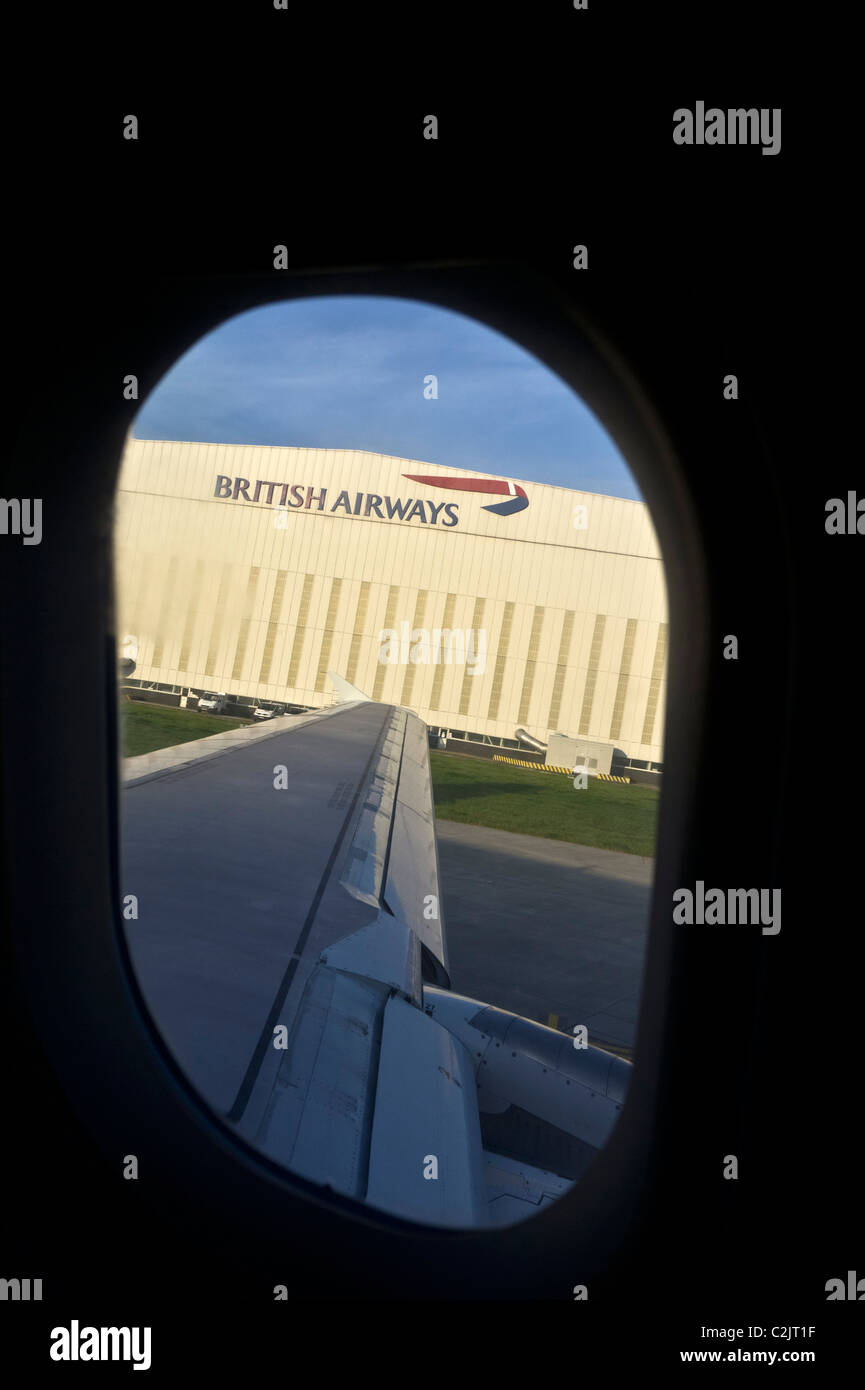 British Airways logo on hangar viewed from inside plane Stock Photo - Alamy
