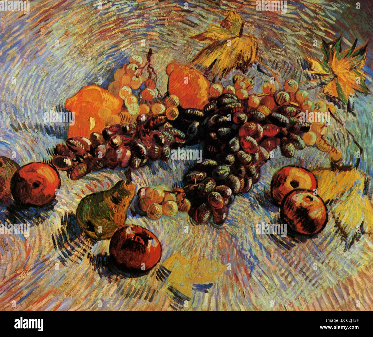 Still Life with Apples, Pears, Lemons and Grapes Stock Photo - Alamy