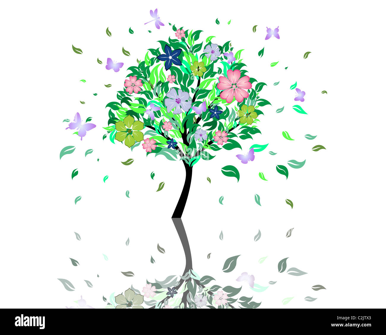 Beautiful summer tree with blossom flowers. Vector illustration Stock ...