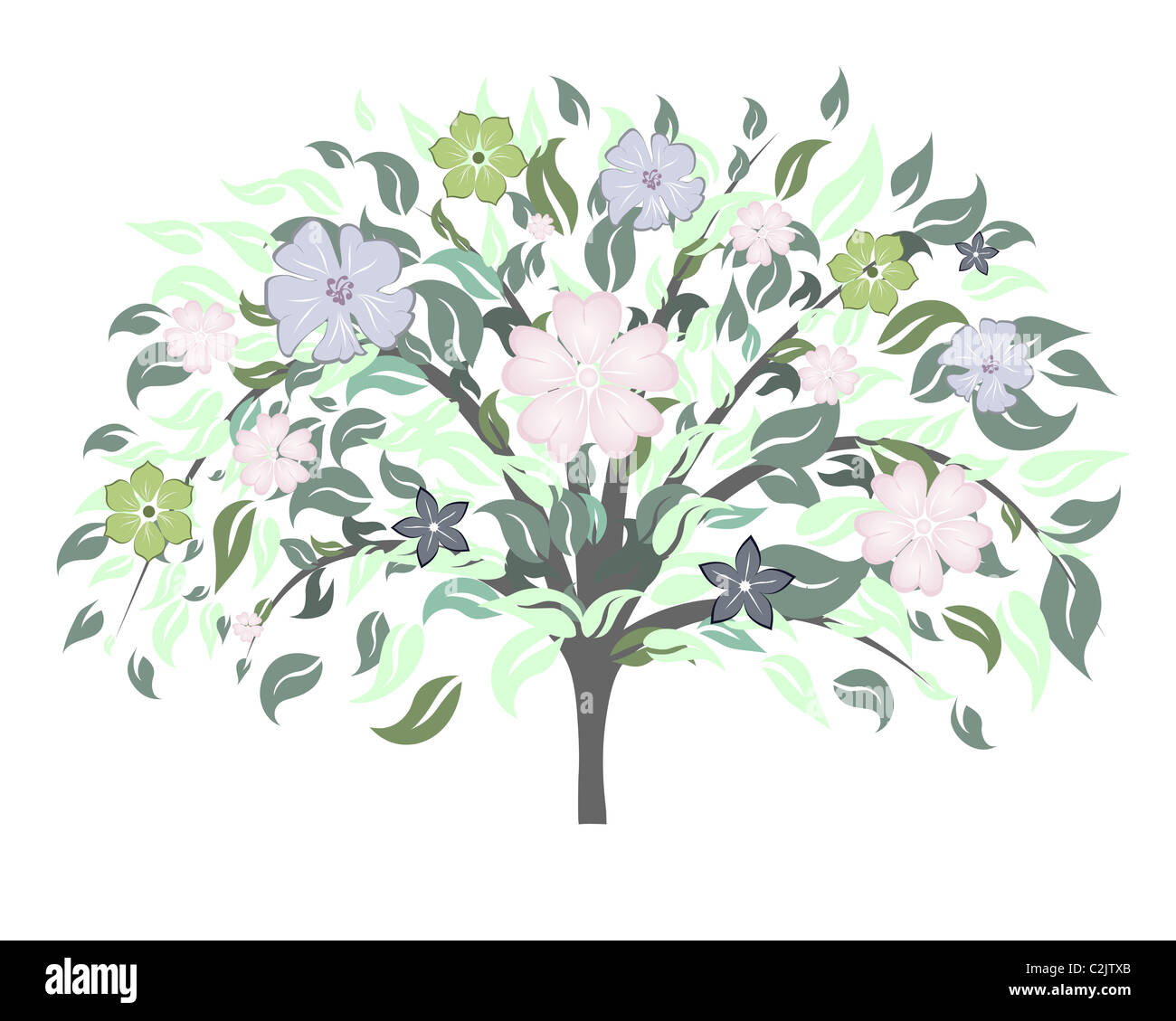 Beautiful summer tree with blossom flowers. Vector illustration Stock ...