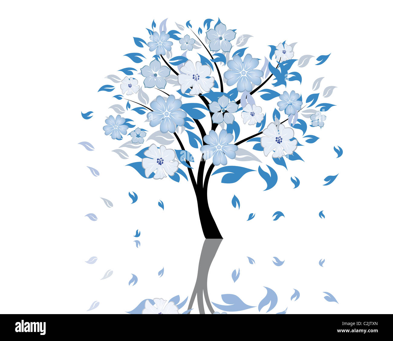 Beautiful summer tree with blossom flowers. Vector illustration Stock ...
