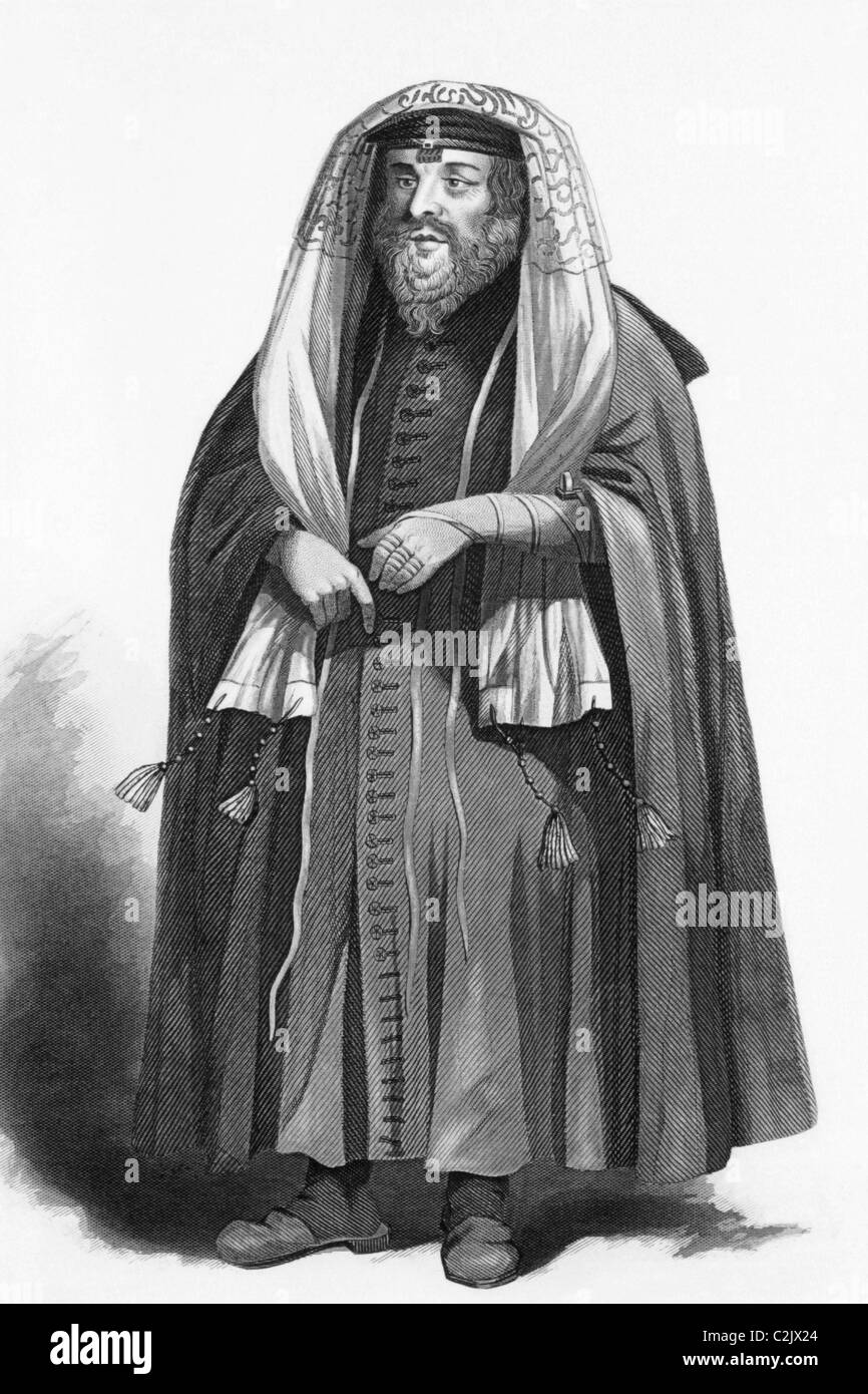 Jewish rabbi dressed for prayers on engraving from 1858 Stock Photo - Alamy