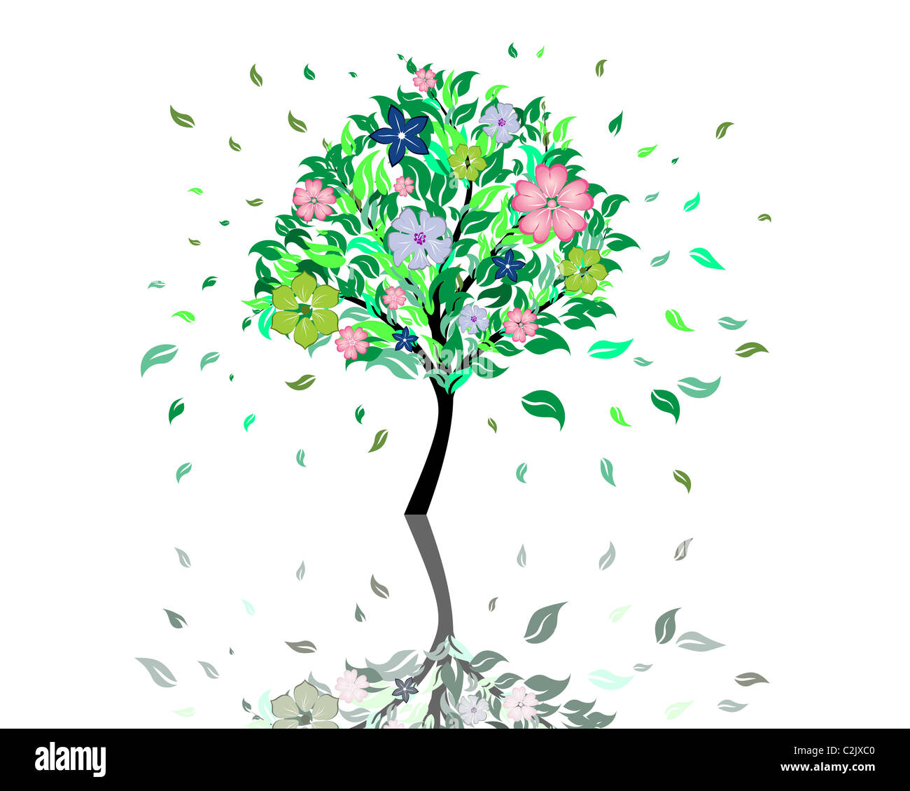 Beautiful summer tree with blossom flowers. Vector illustration Stock ...