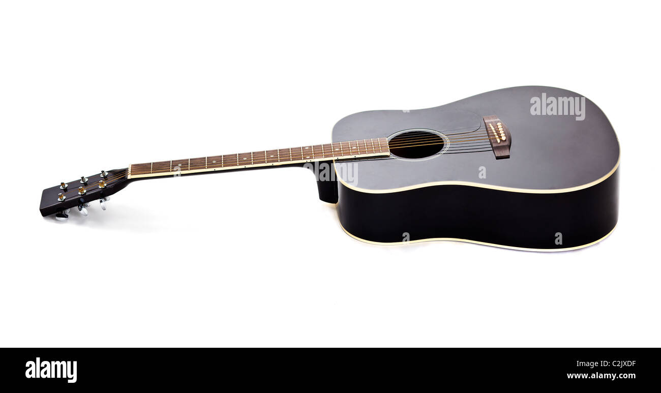 Black shiny acoustic guitar isolated on white background Stock Photo ...