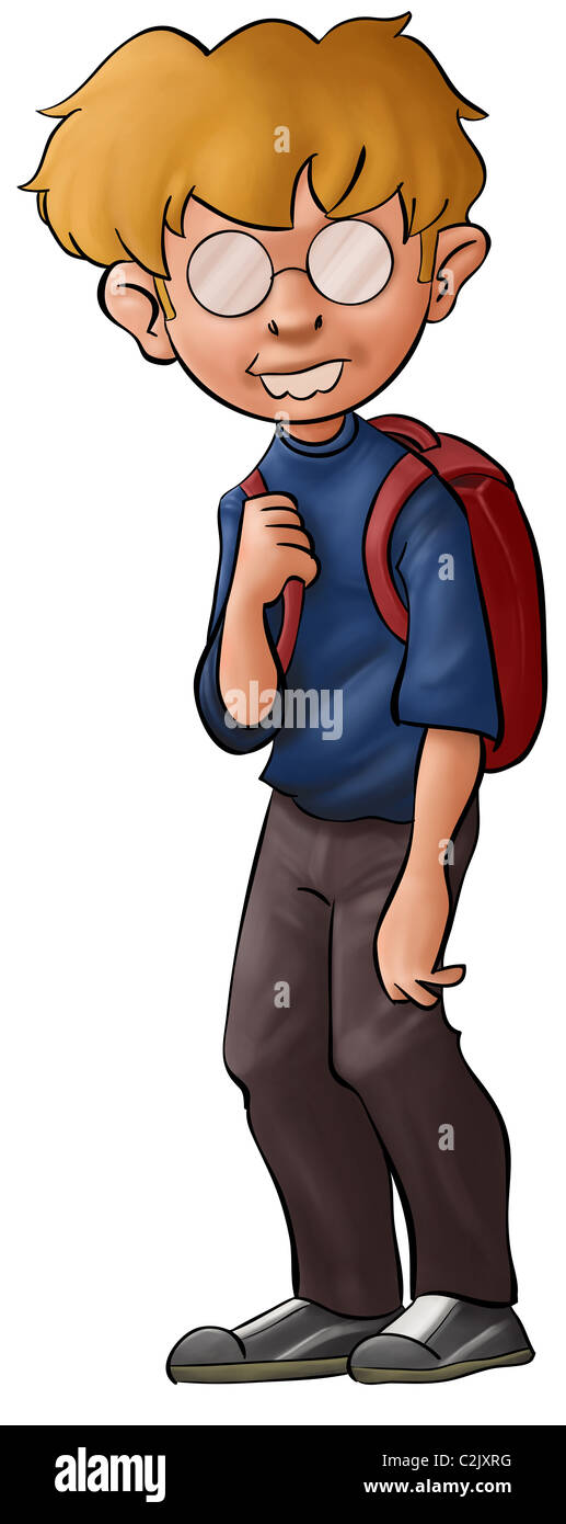 young blond nerd and big teeths posing with his bag Stock Photo - Alamy