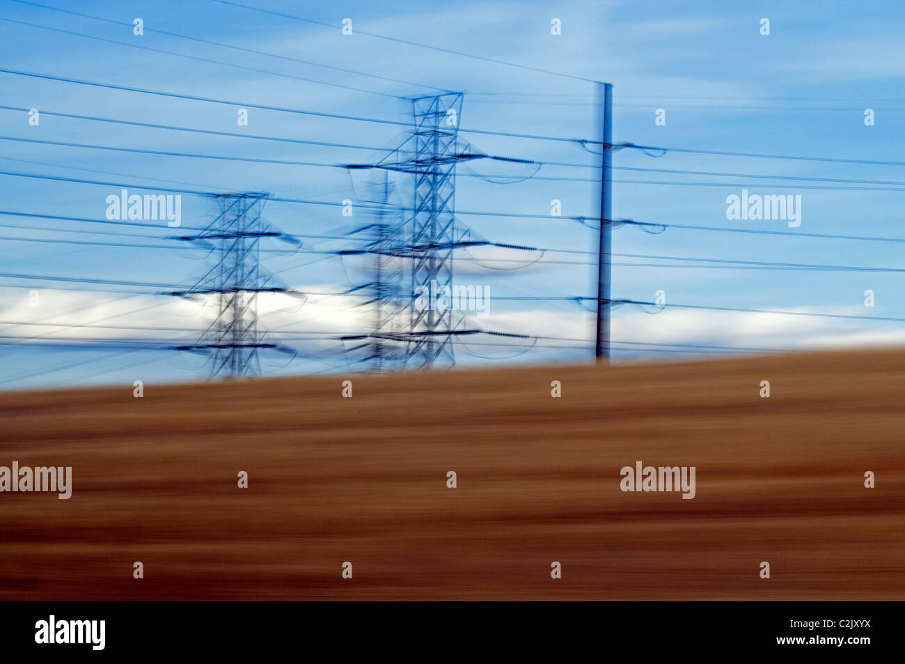 Electrical towers and high power transmission lines Stock Photo - Alamy