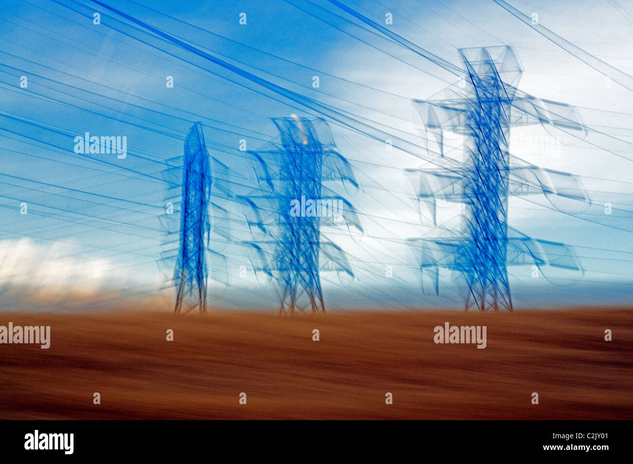 Electrical towers and high power transmission lines Stock Photo - Alamy