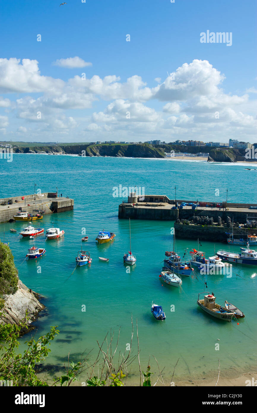 Newquay harbour in Cornwall UK at high tide Stock Photo - Alamy
