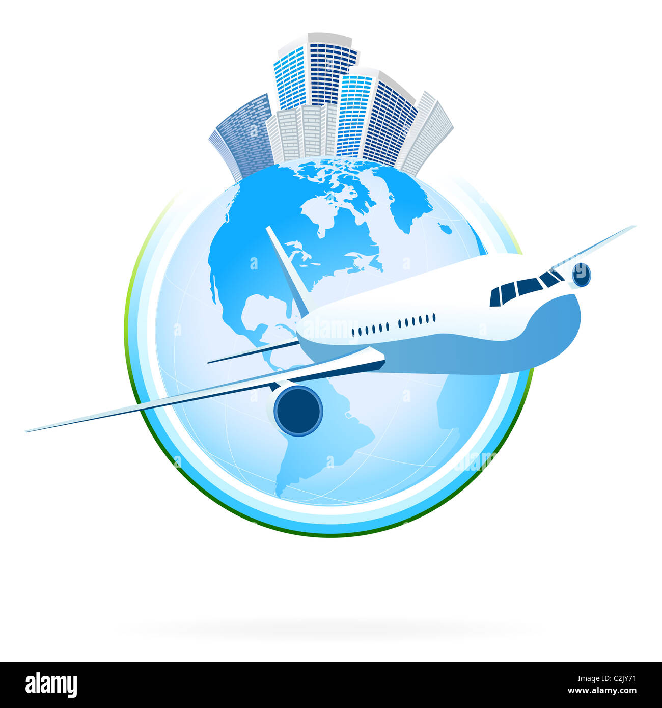 Business planet icon with aircraft for your design Stock Photo - Alamy