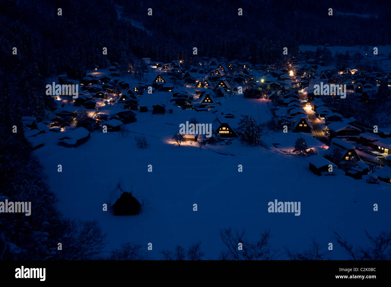 Snowscape of Shirakawa-go at Night, Shirakawa, Ono, Gifu, Japan Stock ...