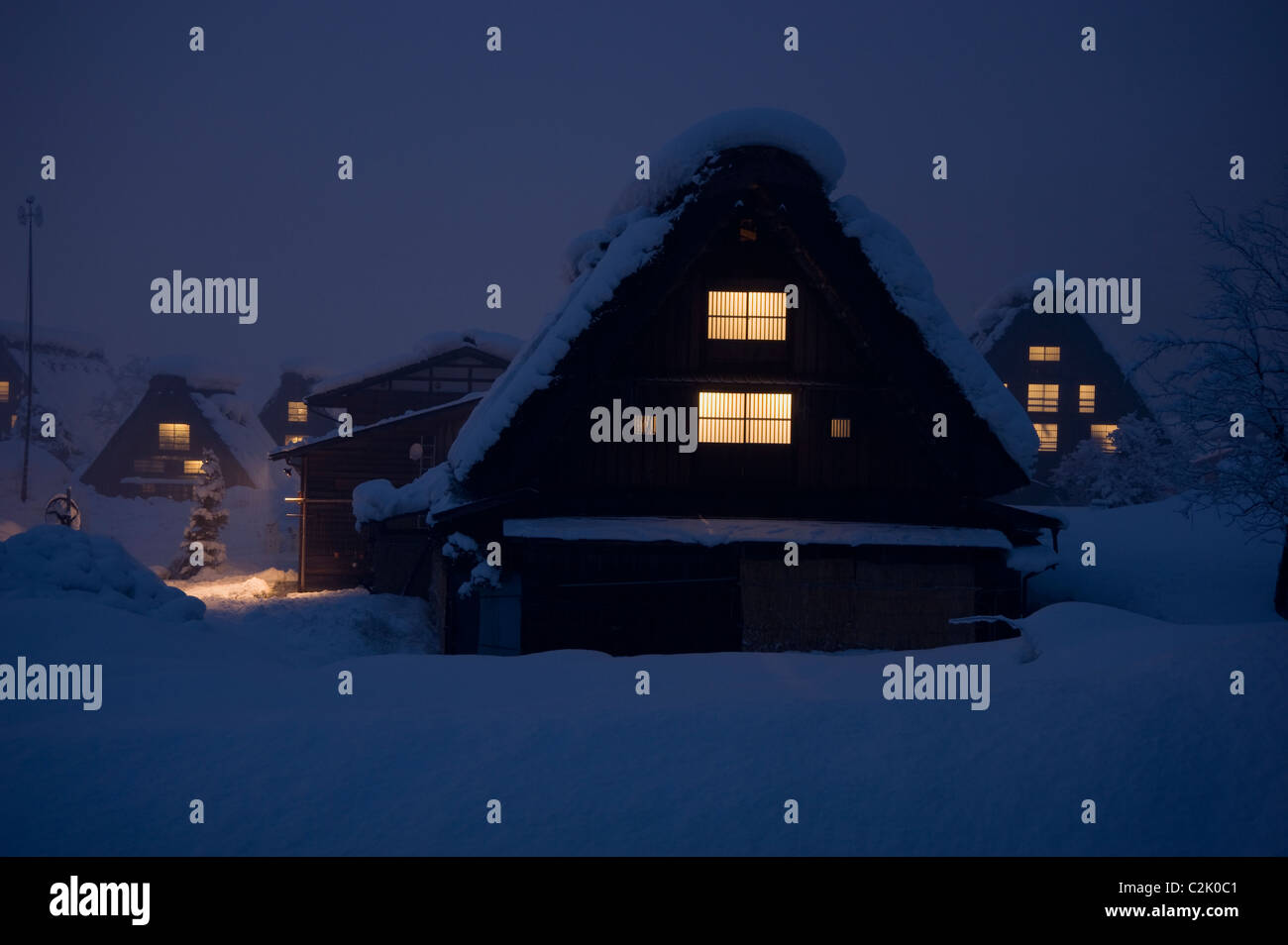 Snowscape of Shirakawa-go at Night, Shirakawa, Ono, Gifu, Japan Stock ...