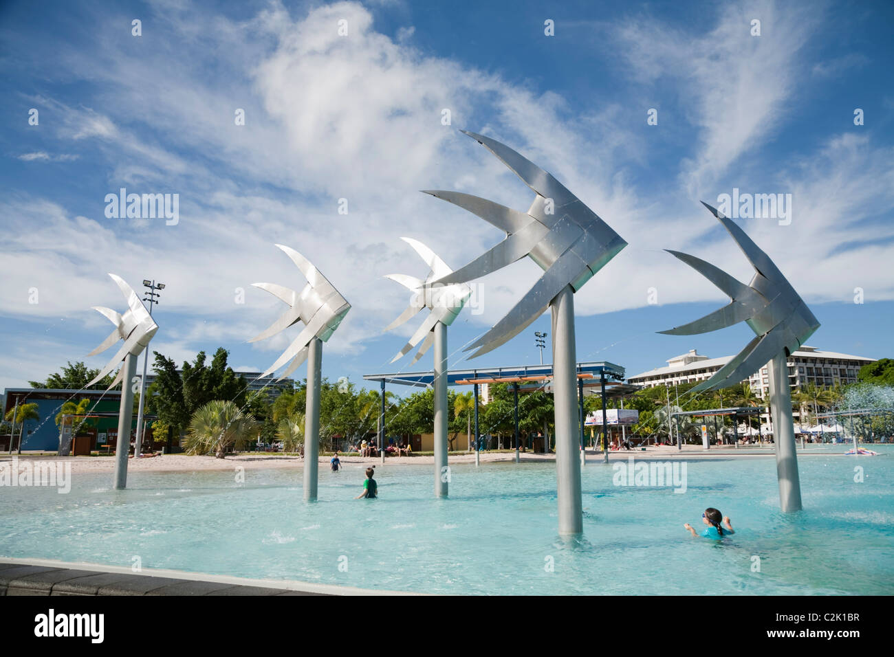 Fish sculpture at the Esplanade Lagoon. Cairns, Queensland, AUSTRALIA ...