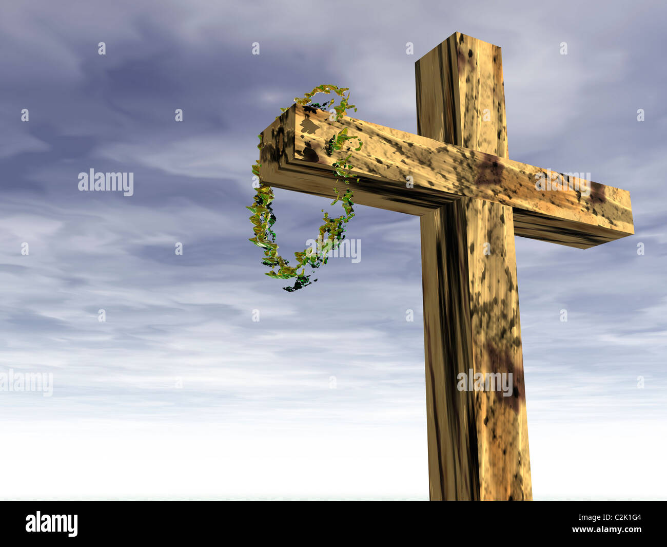 Wooden Cross With Crown Of Thorns