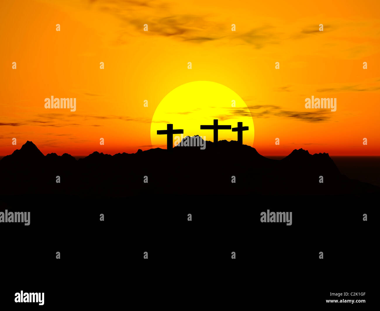 Crucifixion; Three Crosses In The Sunset Stock Photo - Alamy