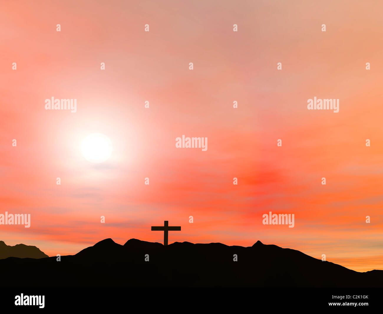 Crucifixion; A Cross With A Red Sky Stock Photo - Alamy