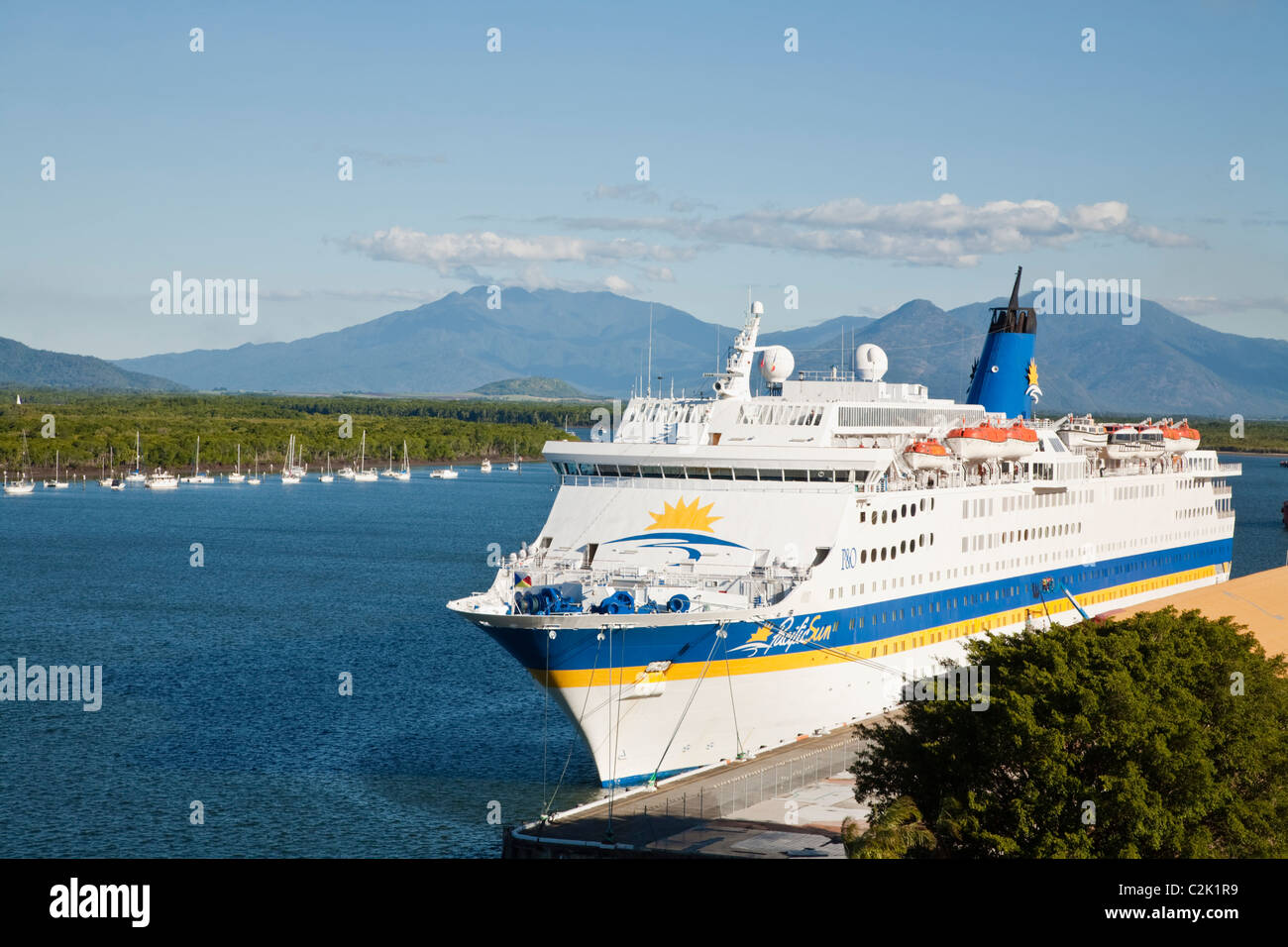 Cruise liner at Trinity Wharf with inlet in background. Cairns ...