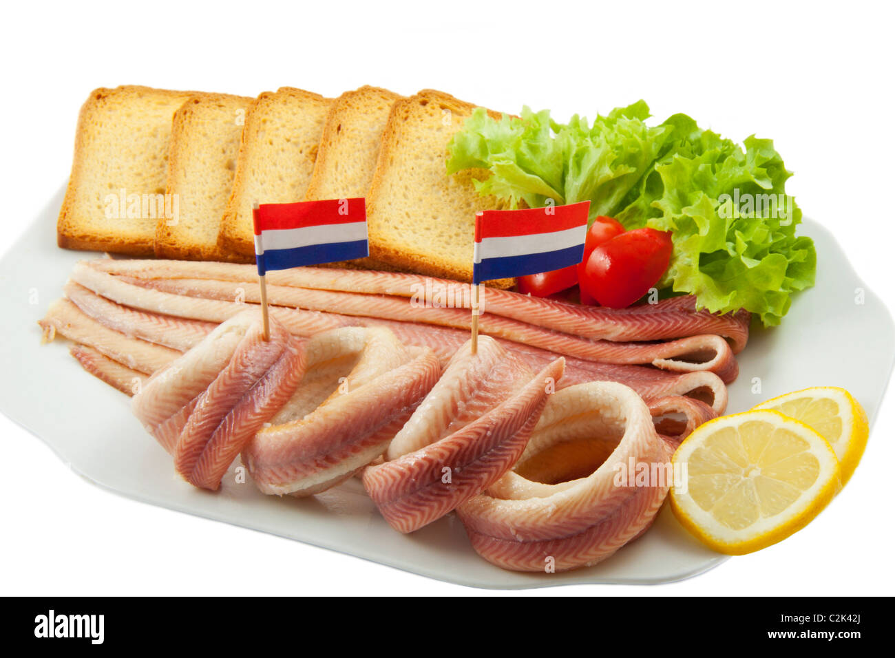 Fresh paling with salad and toast isolated over white Stock Photo - Alamy