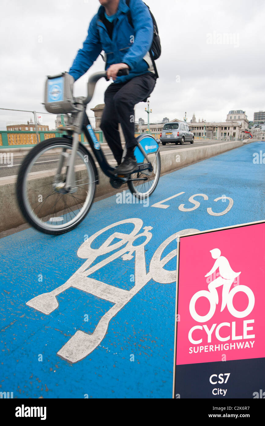A cyclist on a new cycle super highway in London, UK Stock Photo - Alamy