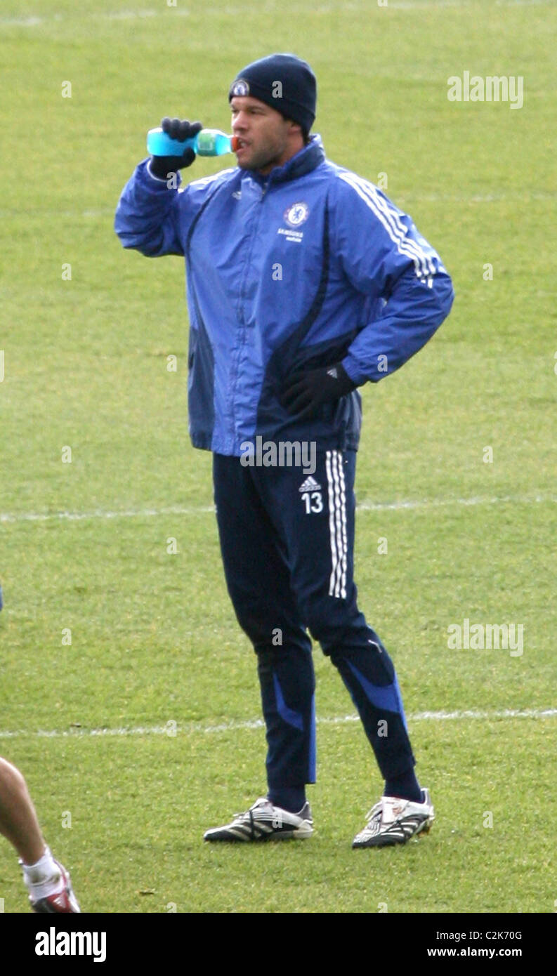 Michael Ballack drinking Powerade during practice at Chelsea Football ...