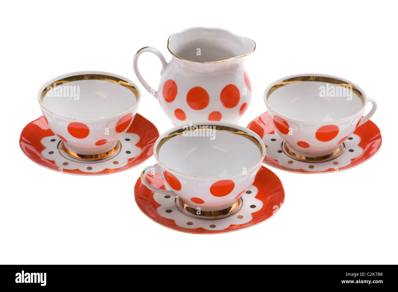 object on white - set of empty teacup with milk jug Stock Photo - Alamy